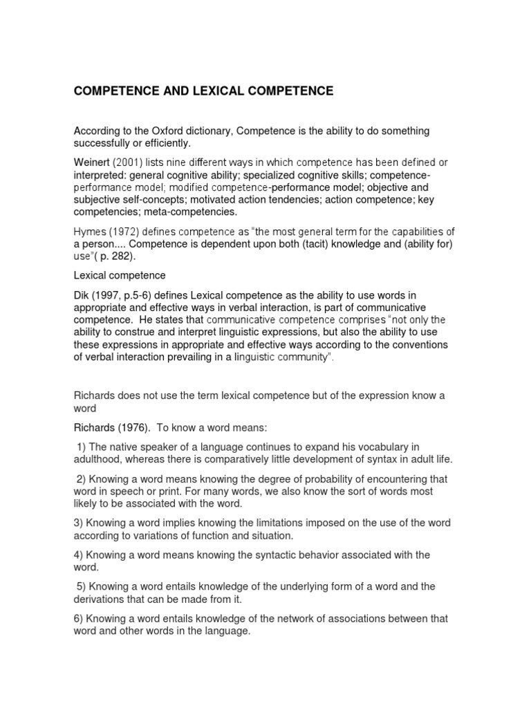 Lexical Competence Explained | PDF | Word | Symbols