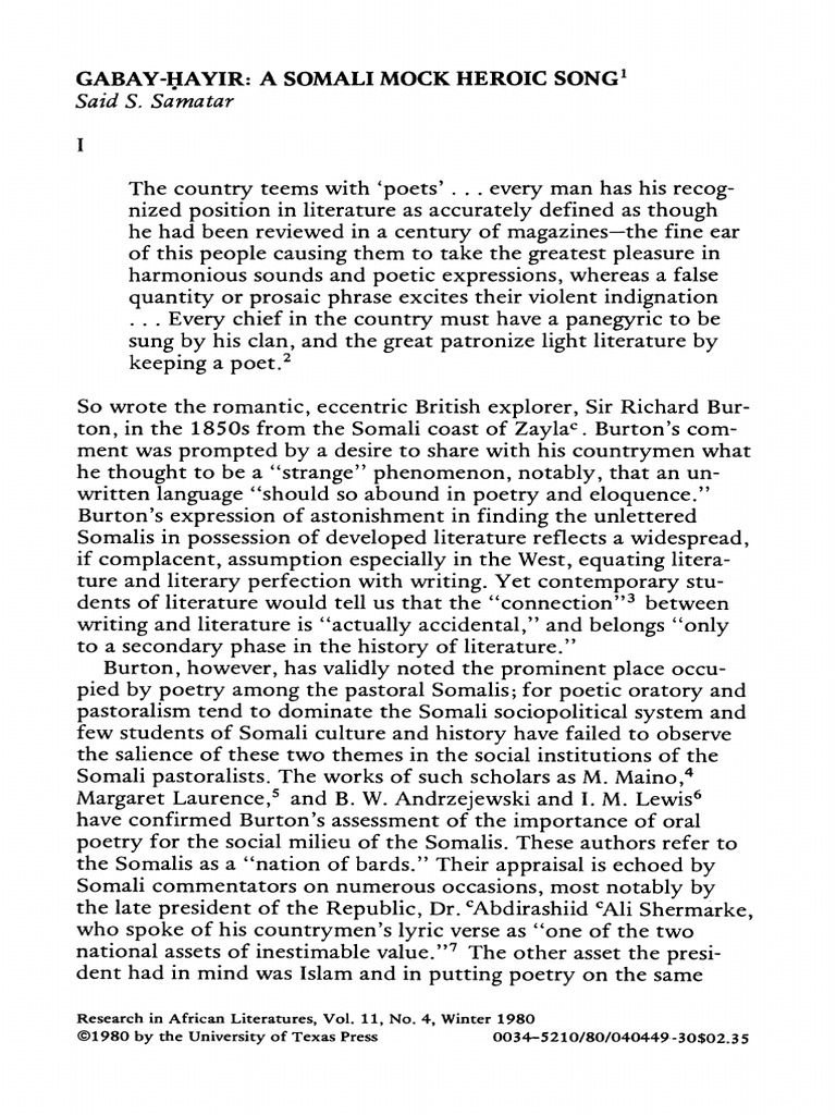 Gabay Hayir a Somali Mock Said Samatar | Poetry | Somalia