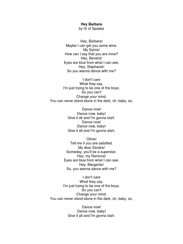 Hey Barbara by IV of Spades Lyrics | PDF