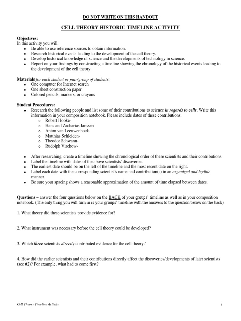 Cell Theory Timeline Activity | PDF | Biology | Science