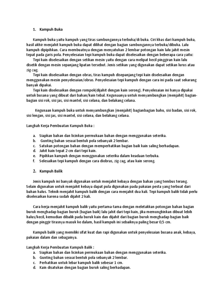 Teknik Pembuatan Kampuh Jahit Pakaian | PDF | Gaya Hidup