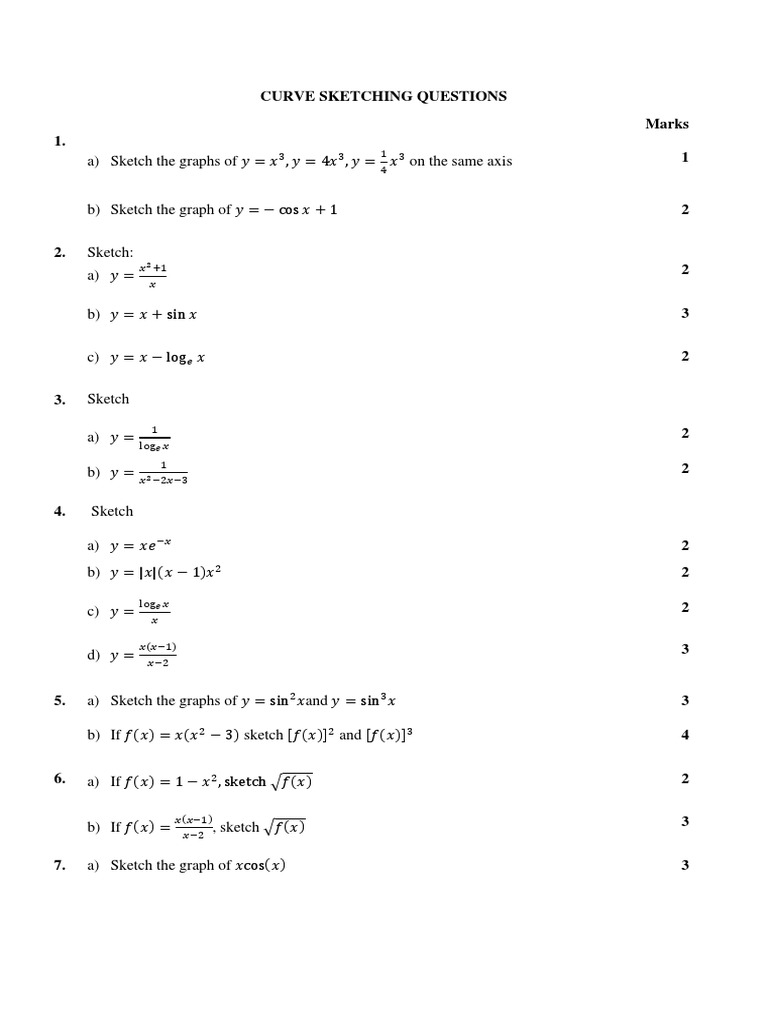Curve Sketching Questions: A Collection of Problems Involving Sketching ...