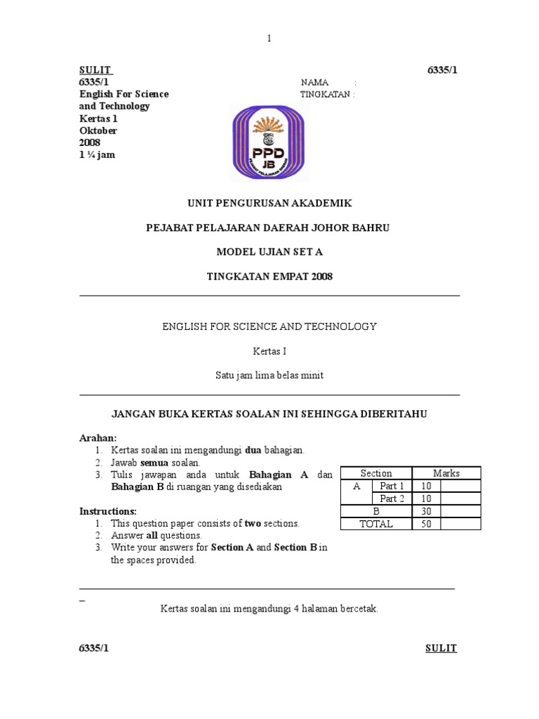 EST Model Question Form 4 SET A P1 | PDF | Fluorine | Digestion