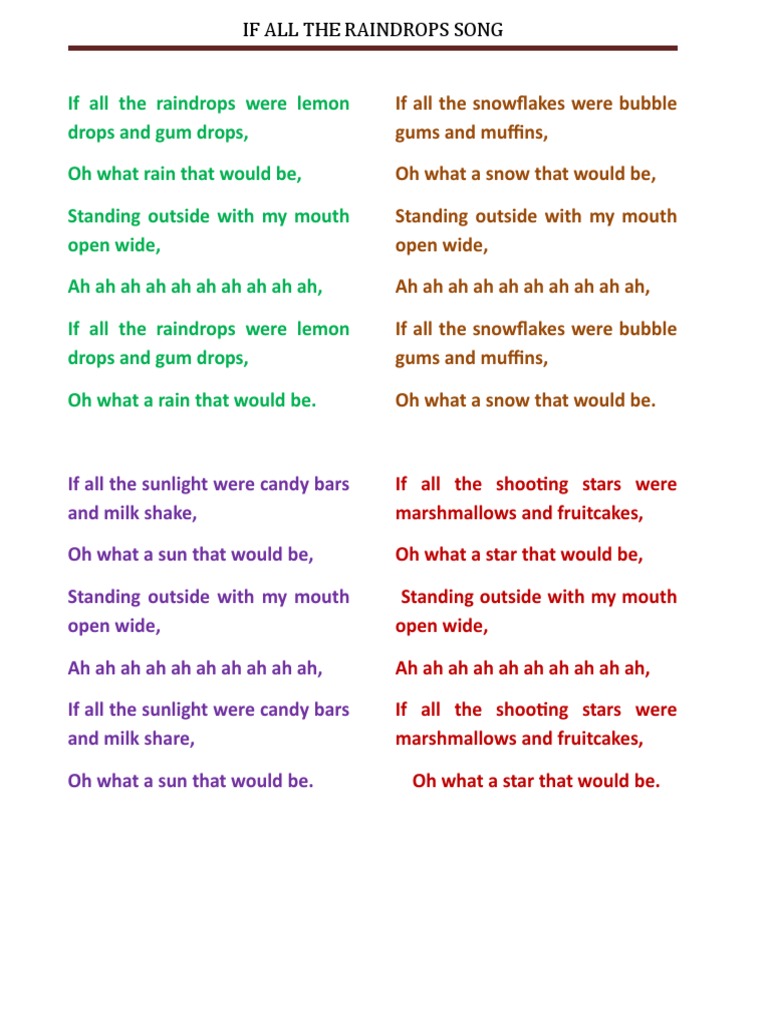 If All The Raindrops Song | PDF | Confectionery | Sugar Confectionery