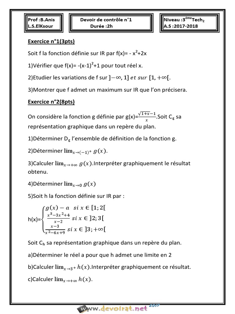 Devoir de contrôle n°1 Maths 3ème Tech | PDF | Enseignement des mathématiques | Géométrie