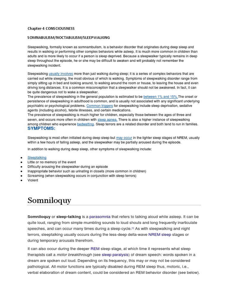 Somniloquy: Chapter-4 CONSCIOUSNESS Somnabulism/Noctabulism ...