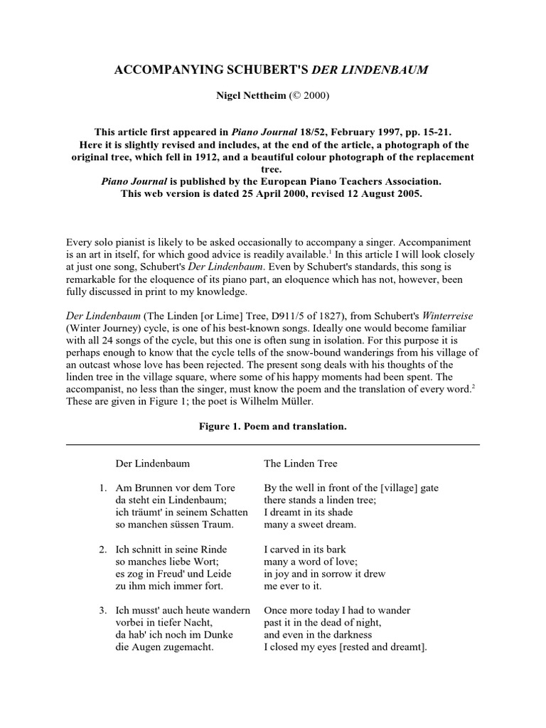 Accompanying Schubert's "Der Lindenbaum" | PDF | Song Structure ...