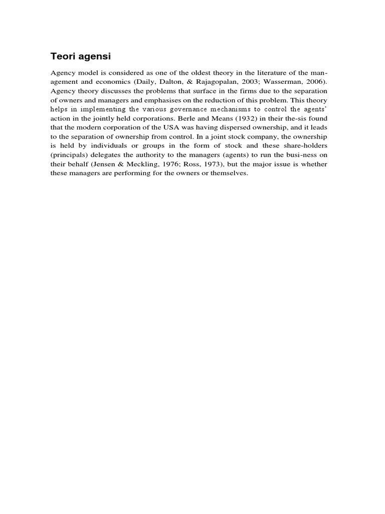 Agency Theory | PDF | Corporate Governance | Risk
