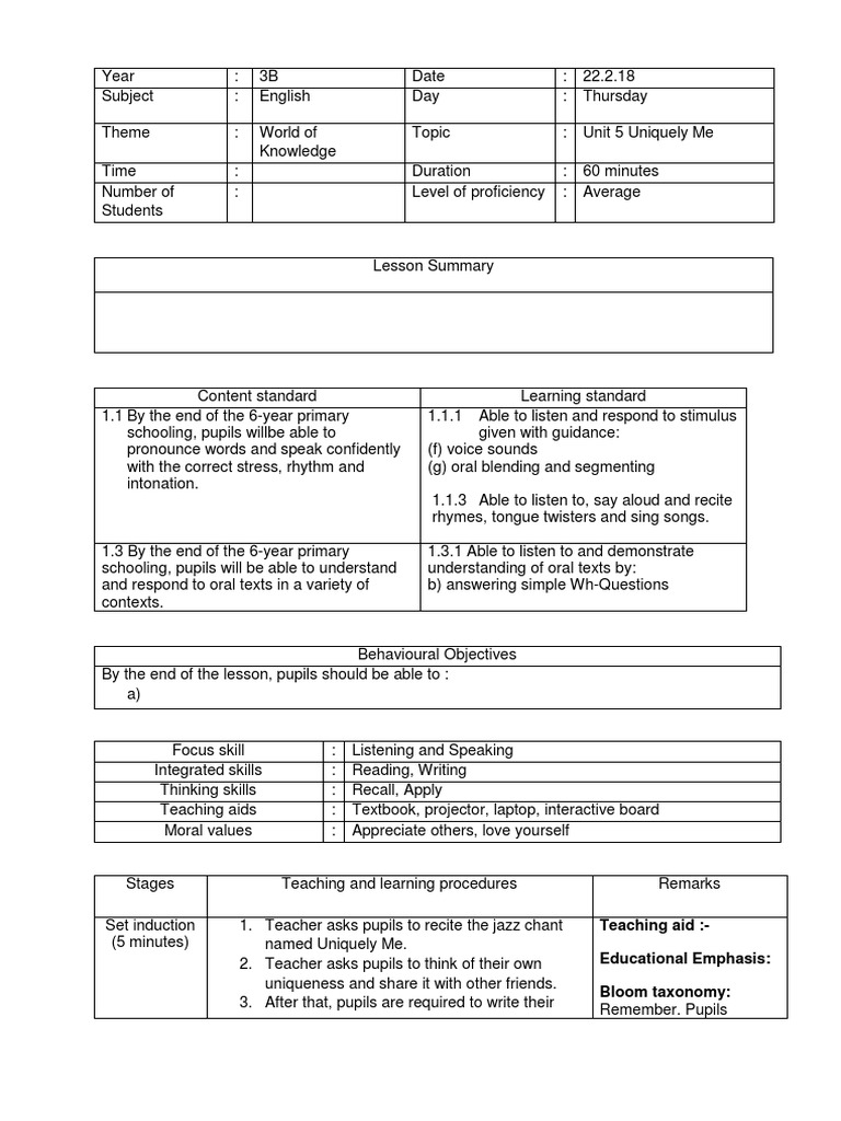Lesson Plan Internship | PDF | Teachers | Question