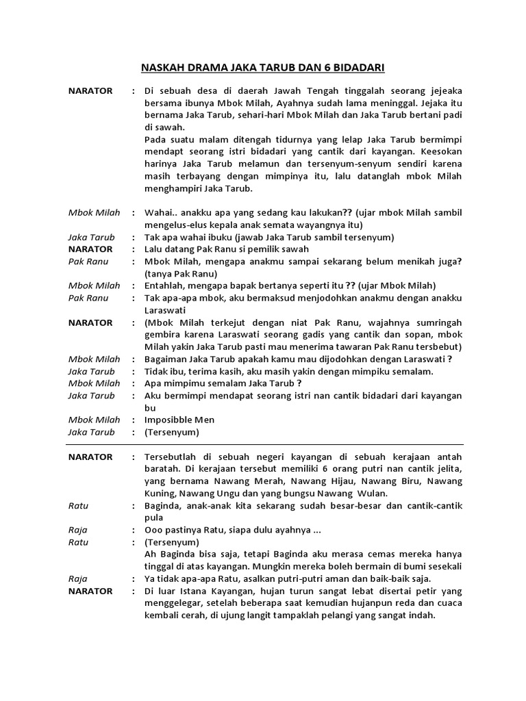 Naskah Drama Jaka Tarun Dan 6 Bidadari | PDF