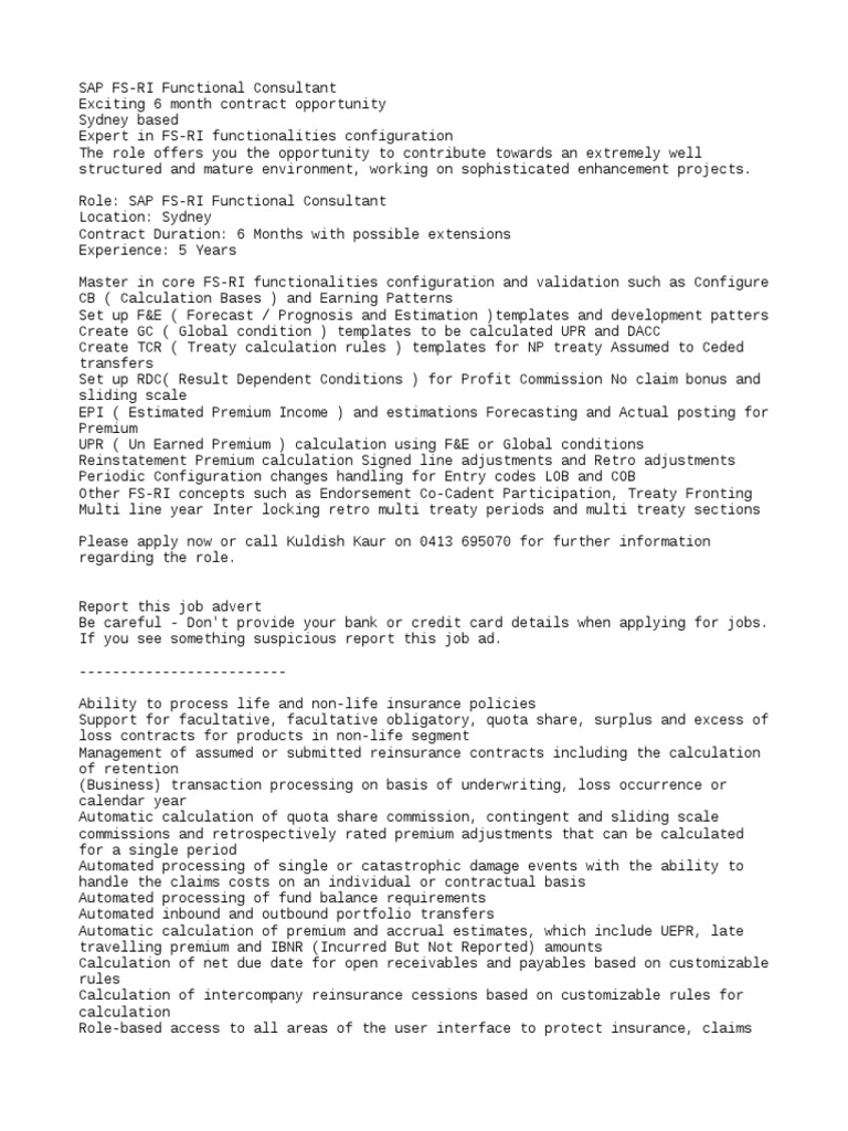 Sap Fs Ri | PDF | Reinsurance | Insurance