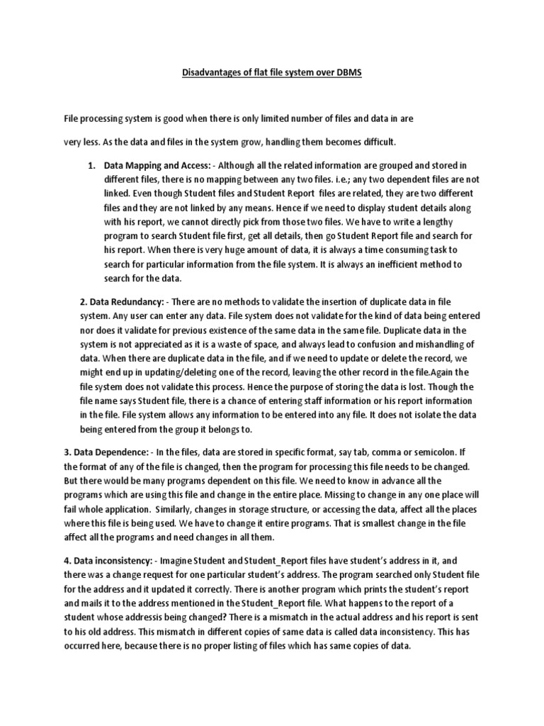 Disadvantages of Flat File System Over DBMS | PDF | File System ...