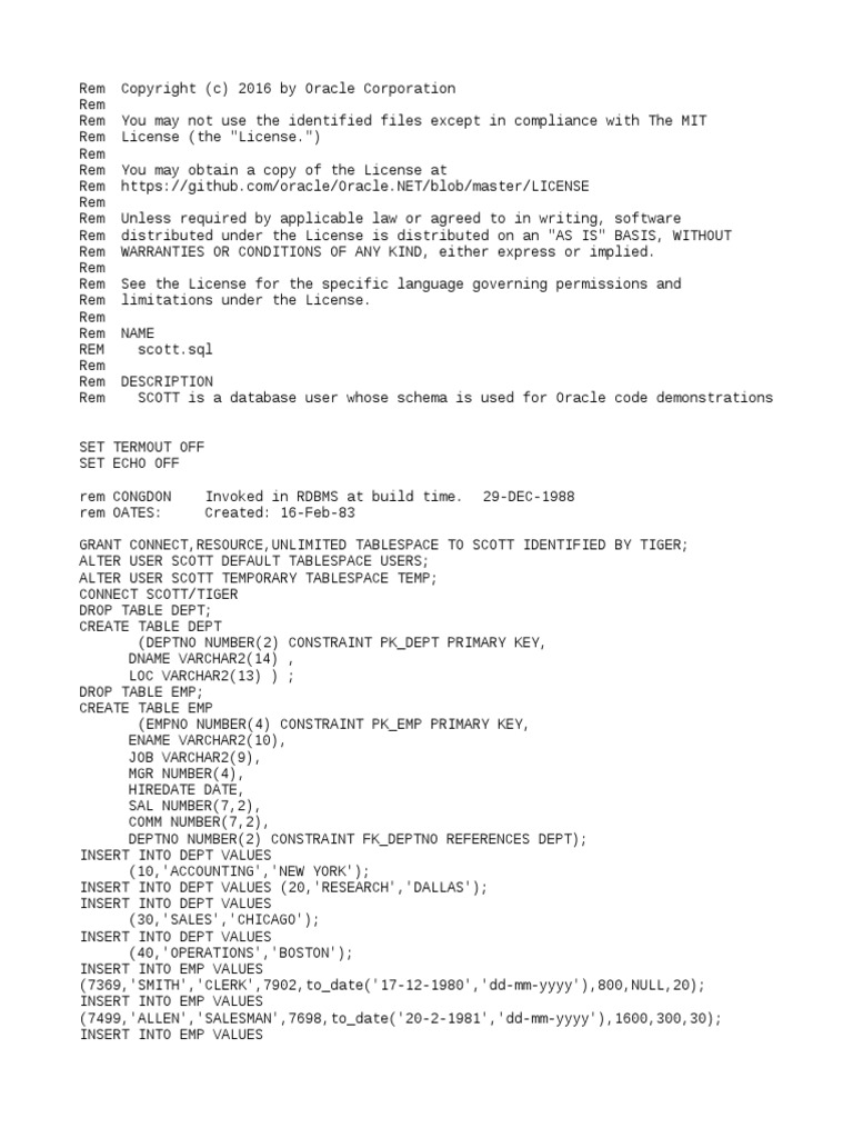 Scott SQL | PDF | Oracle Database | License
