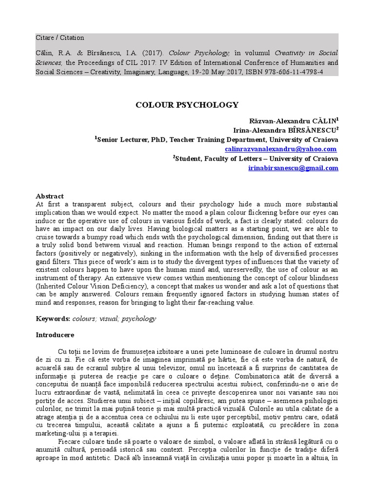 23 Calin Razvan Birsanescu Irina Psihologia Culorilor | PDF | Color ...