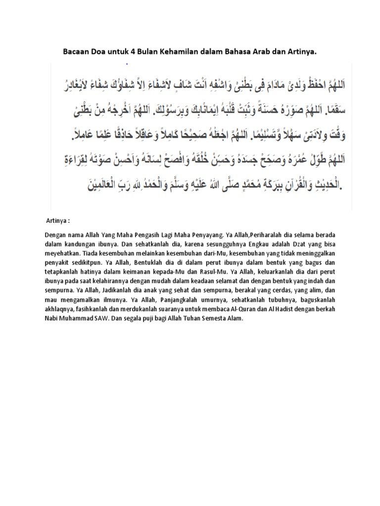 Bacaan Doa Untuk 4 Bulan Kehamilan Dalam Bahasa Arab Dan Artinya | PDF