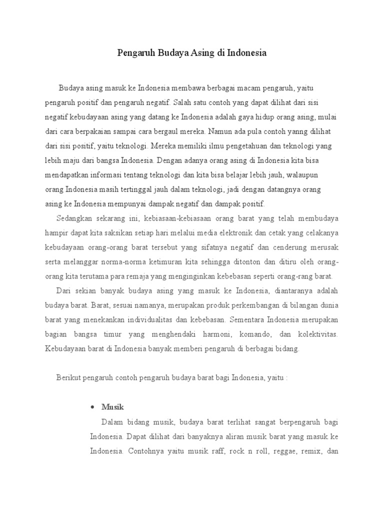 Pengaruh Budaya Asing Di Indonesia | PDF