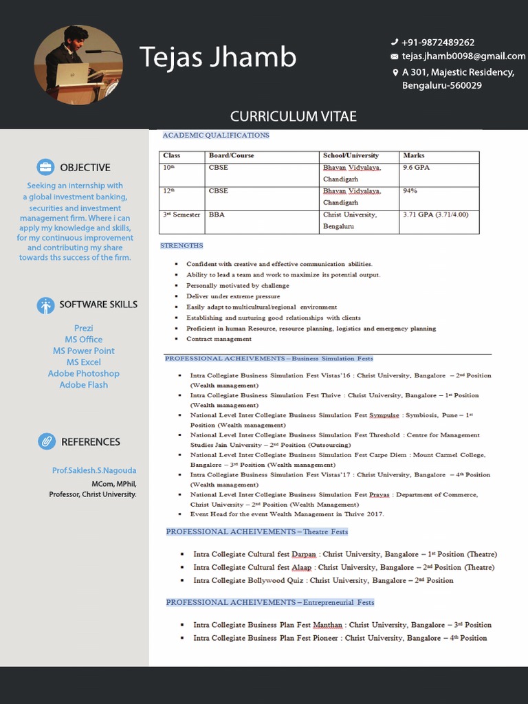 Seeking an Investment Banking Internship: Curriculum Vitae of Tejas Jhamb | PDF