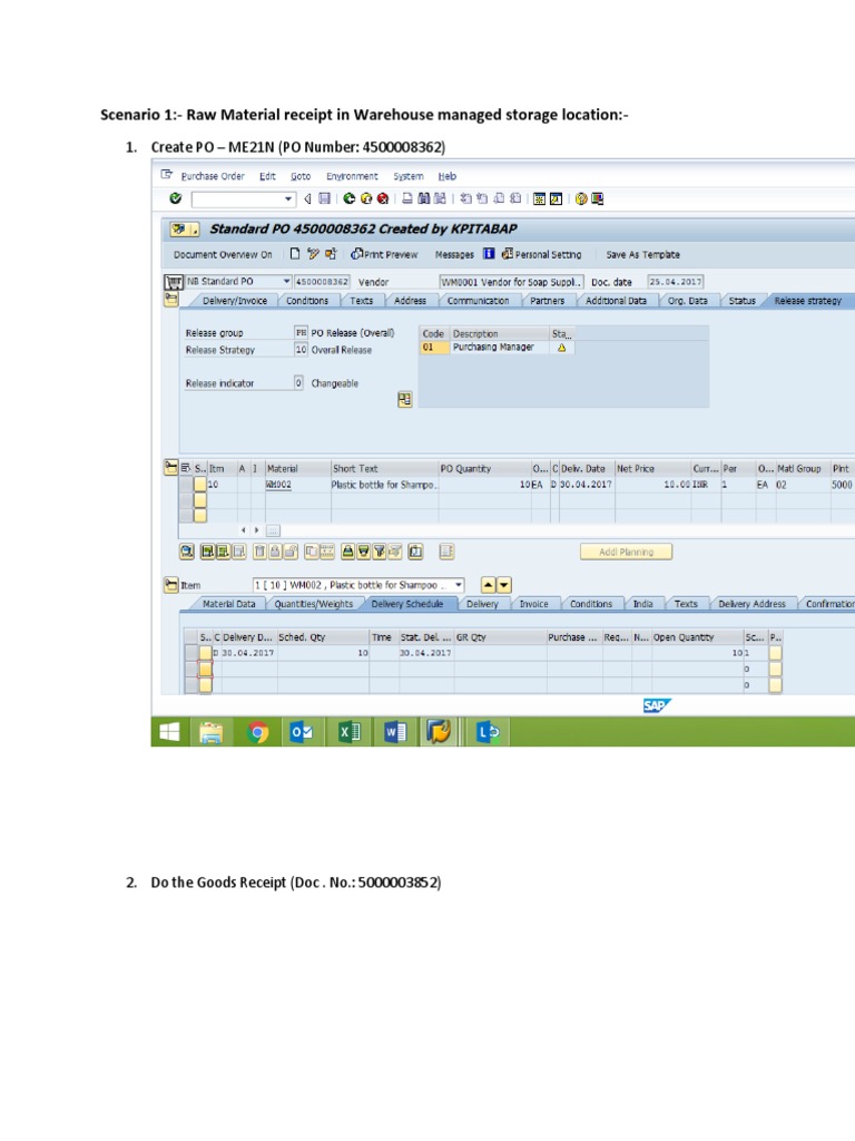 Scenario 1:-Raw Material Receipt in Warehouse Managed Storage Location ...