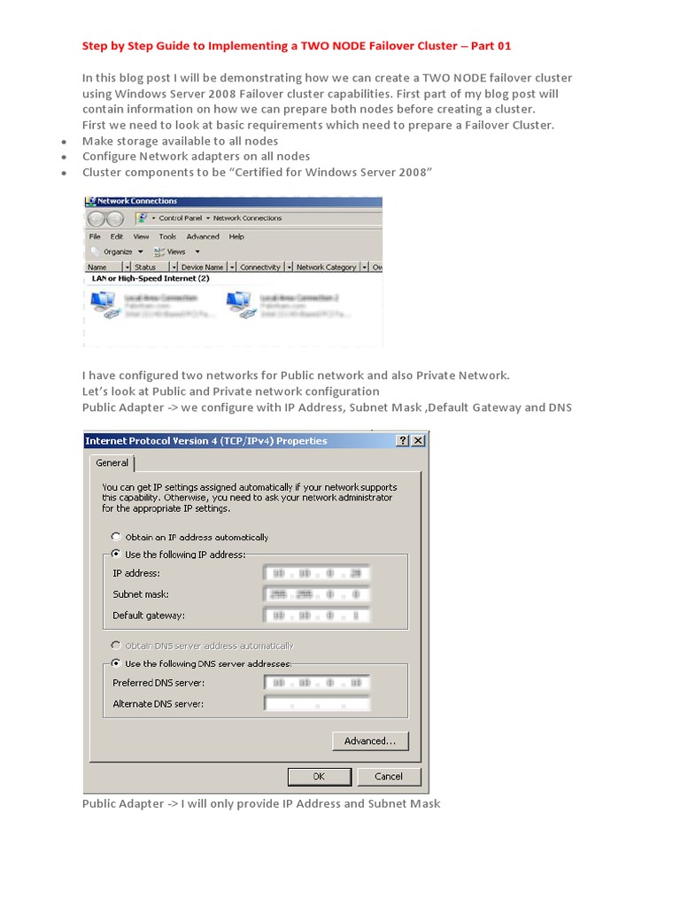 Two Node Failover Cluster Setup Guide | PDF | Computer Cluster ...