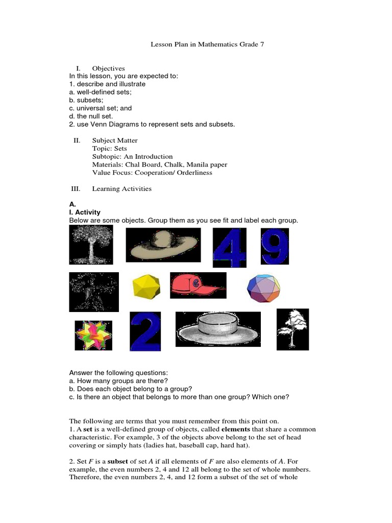 Introduction to Sets for Grade 7 | PDF