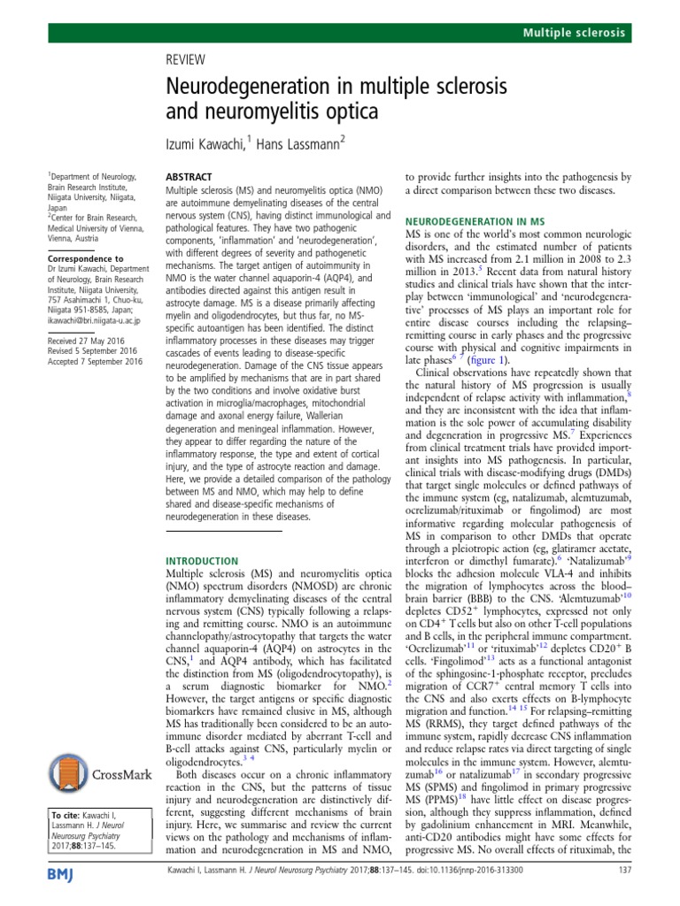 Comparing Neurodegeneration in Multiple Sclerosis and Neuromyelitis Optica: Insights into ...