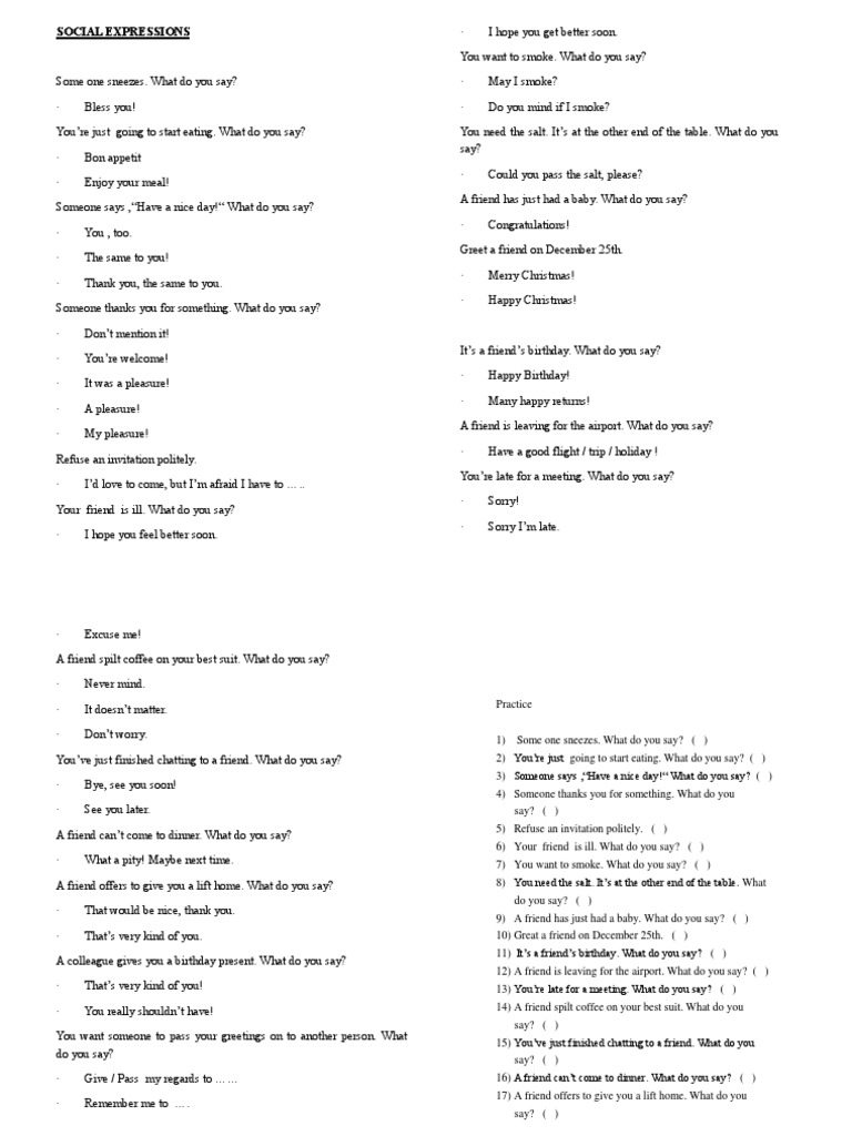 Social Expressions Practice Guide | PDF | Christmas