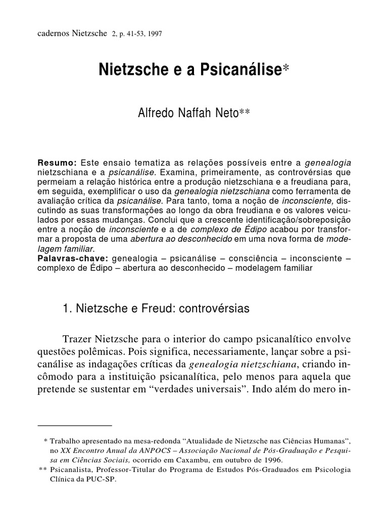 NETO, Alfredo Naffah. Nietzsche e A Psicanálise PDF | PDF | Sigmund ...