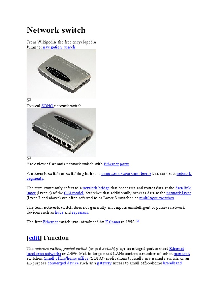 Network Switch: Function | PDF | Networking Standards | Network Switch