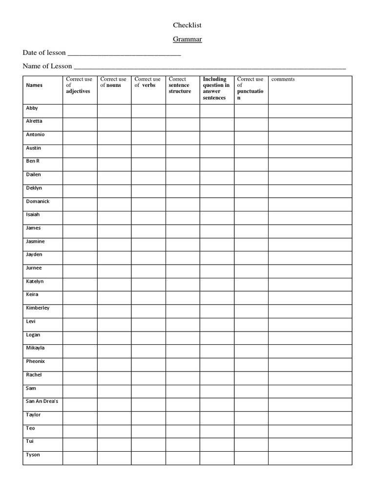 Checklist Grammar | Pdf