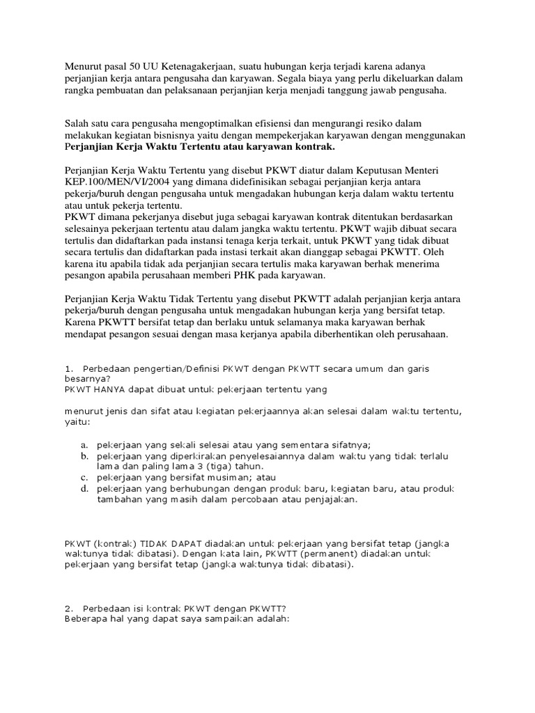 PKWT Dan PKWTT | PDF