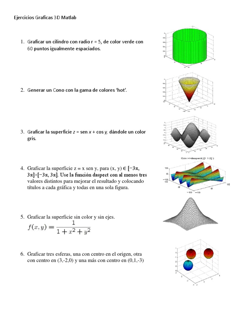Ejercicios Graficas 3D Matlab PDF | PDF | Métodos y materiales de ...