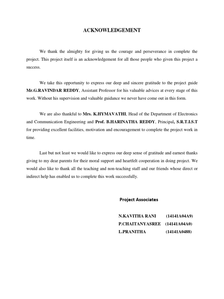 Acknowledgement: Mr.G.RAVINDAR REDDY, Assistant Professor For His ...