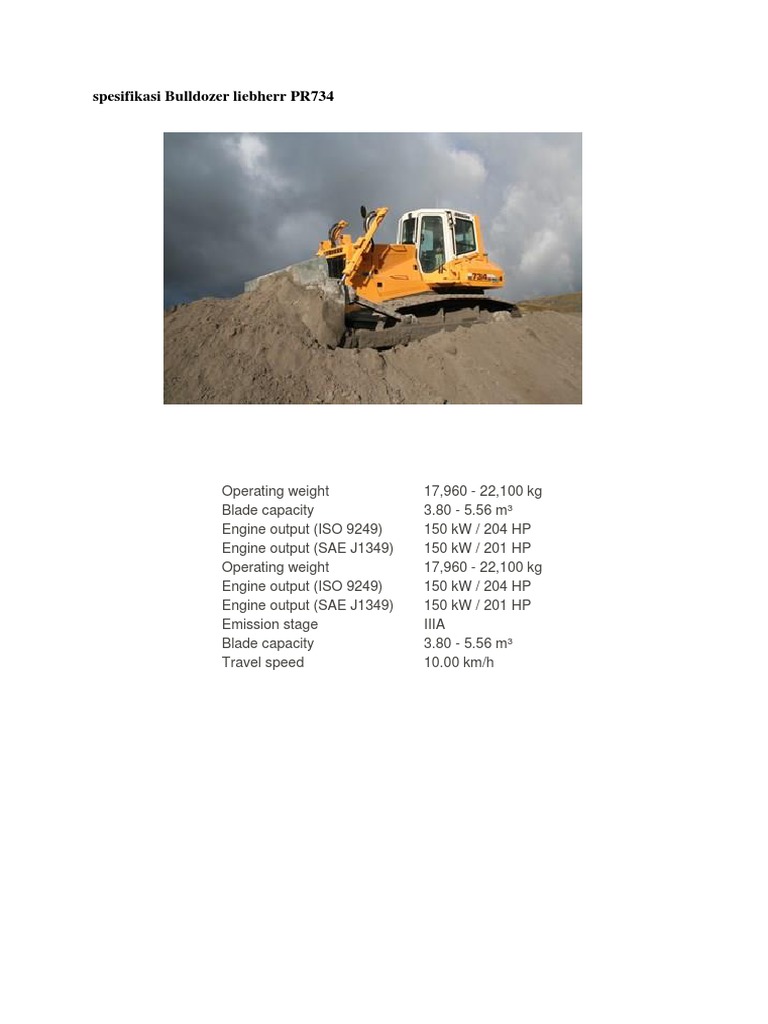 Spesifikasi Bulldozer Liebherr PR734 | PDF