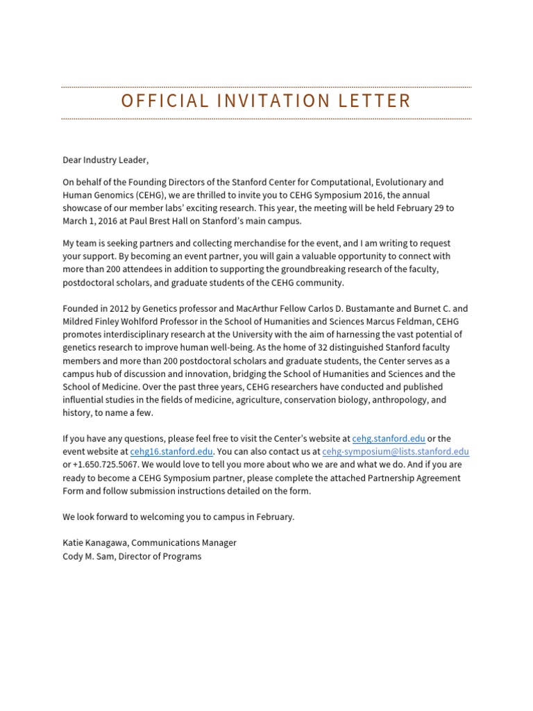 Official Invitation Letter: Cehg - Stanford.edu Cehg16.stanford - Edu ...