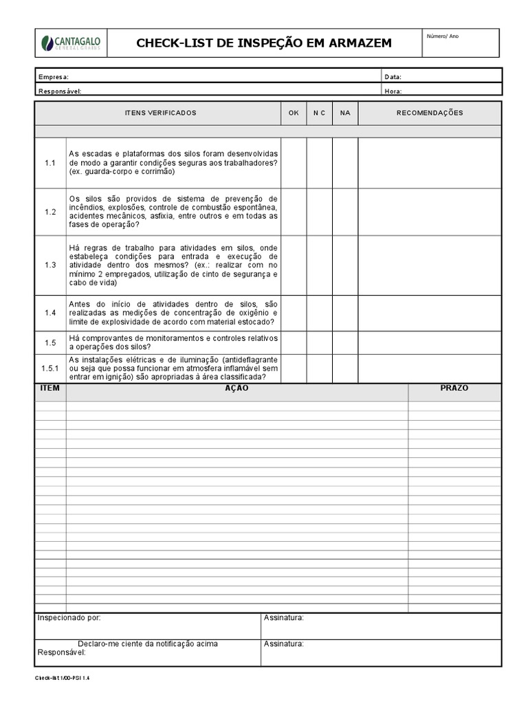Check-List 10 - Inspeção em Silos e Armazem | PDF