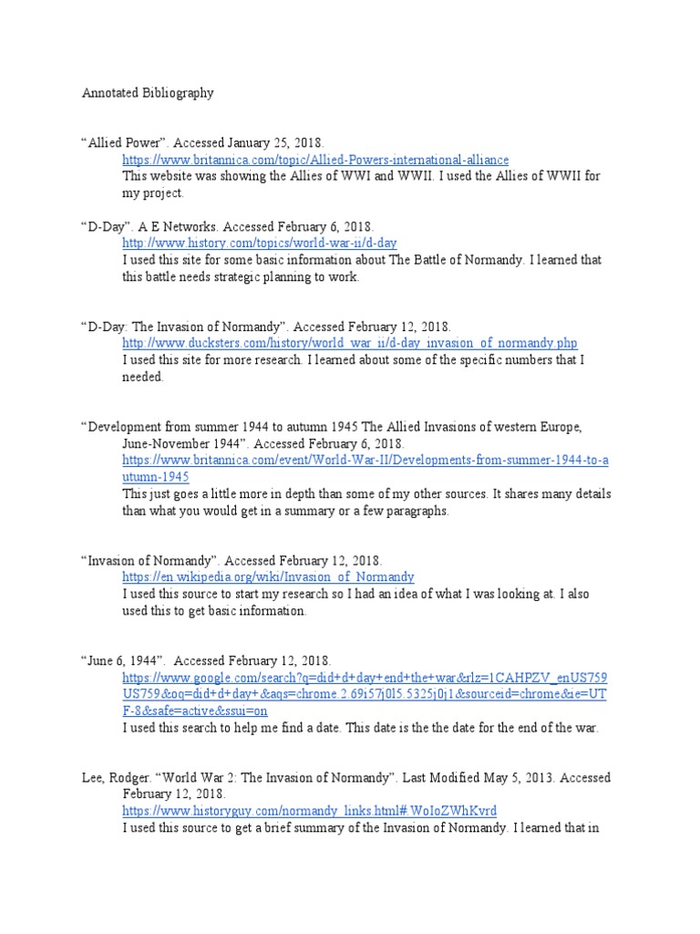 Annotated Bibliography | PDF | Operation Overlord | World War II