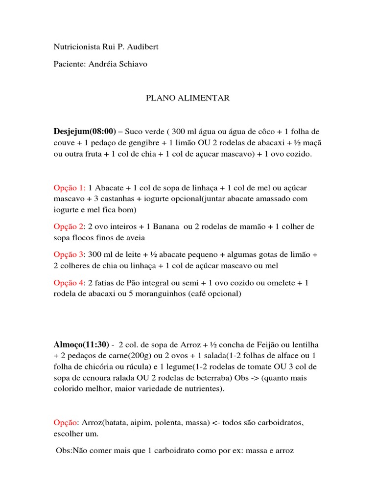 Plano Alimentar Andreia Schiavo | PDF | Cultivo | Plantas comestíveis