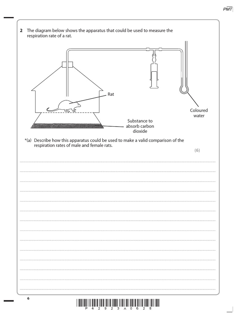 Respiration Rate of A Rat.: 2 The Diagram Below Shows The Apparatus ...