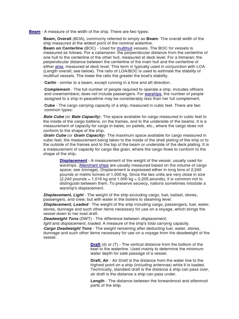 Multihull: Light and Displacement, Loaded. A Measure of The Ship's ...
