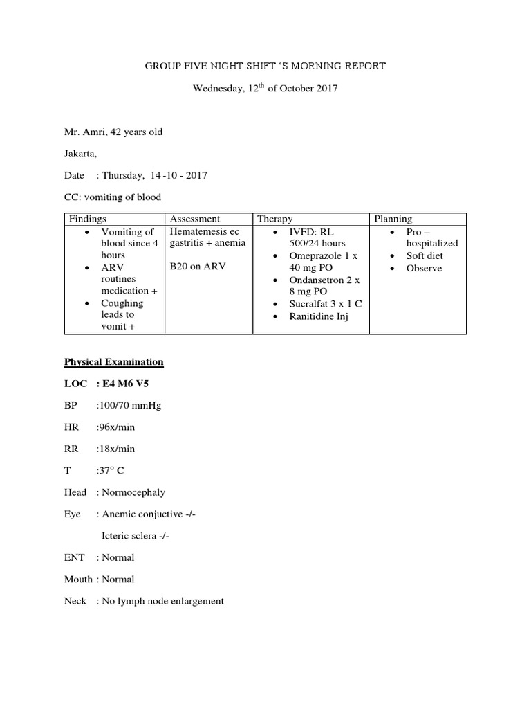 Physical Examination Loc: E4 M6 V5 | PDF