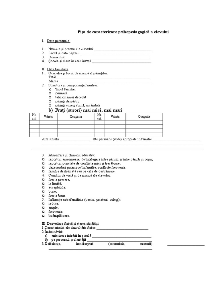 Fisa de Caracterizare A Elevului | PDF