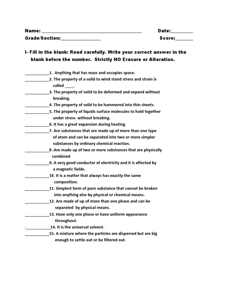 Test Grade 8 | PDF | Matter | Chemical Substances