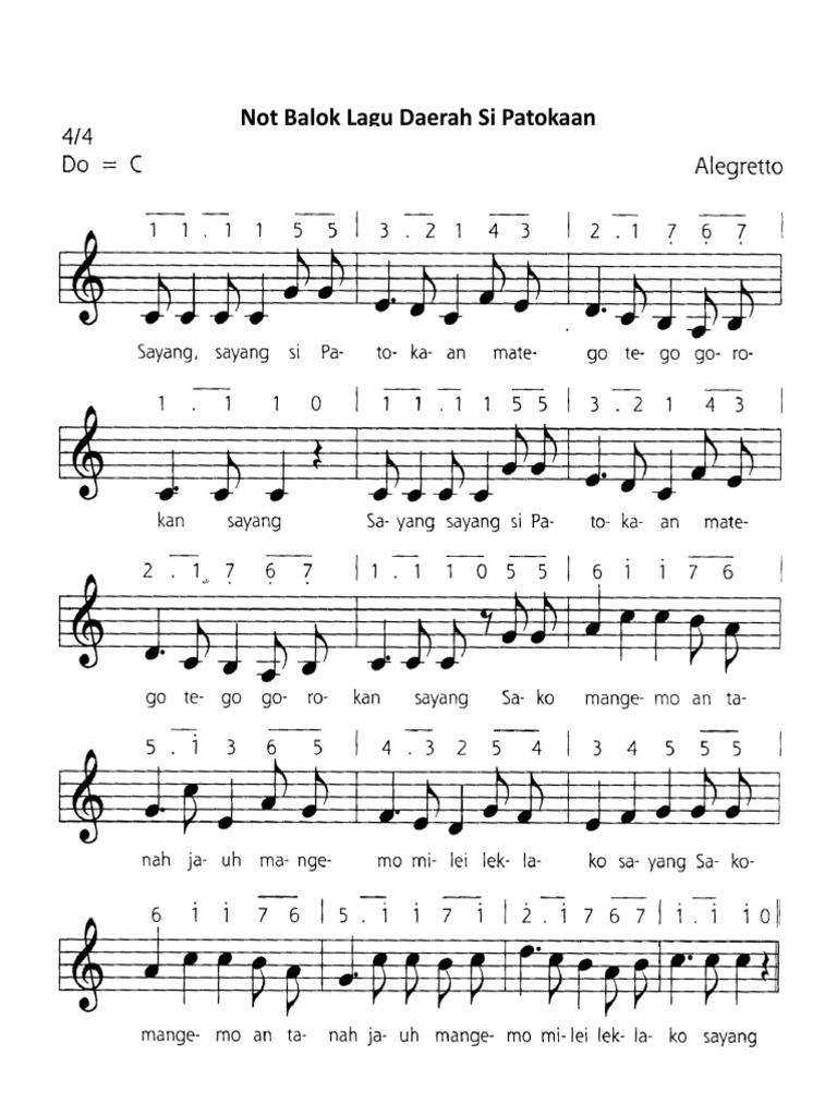 Not Balok Lagu Daerah Si Patokaan | PDF
