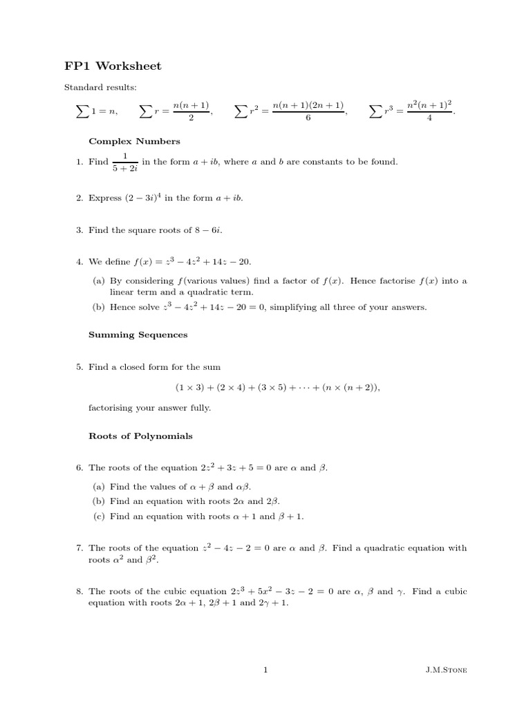 FP1 Revision Worksheet | PDF | Factorization | Analysis