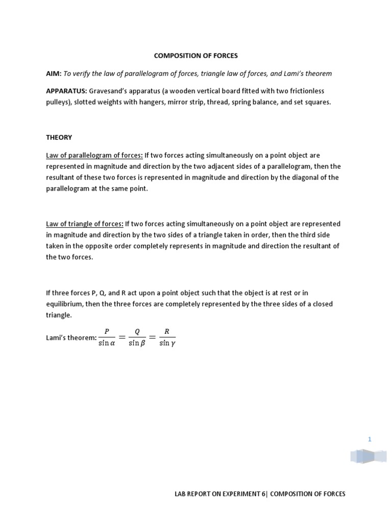 Experiment 6 - Composition of Forces | PDF | Triangle | Force