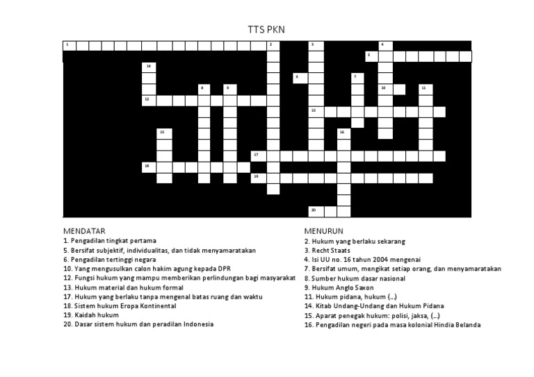 Soal Tts Tentang Sistem Hukum Dan Peradilan - Pendidik Siswa
