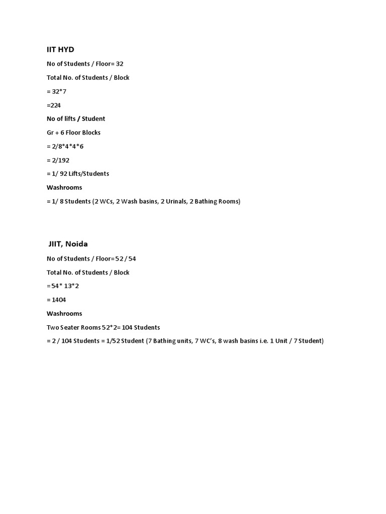 Iit Hyd: No of Lifts / Student | PDF
