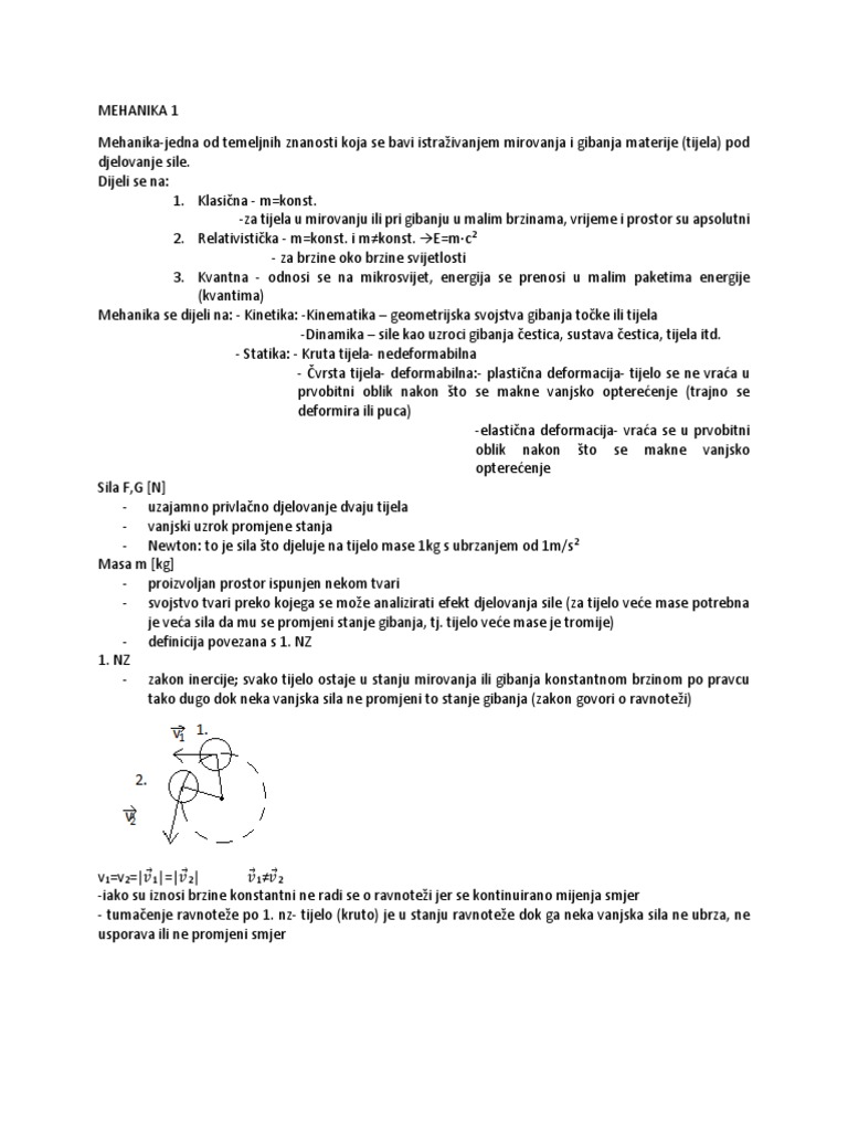 MEHANIKA 1-Skripta Sa Skicama | PDF