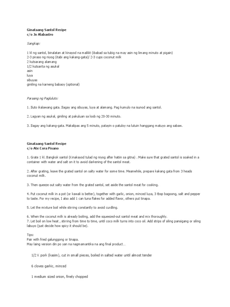 Ginataang Santol Recipe | PDF | Garlic | Asian Cuisine
