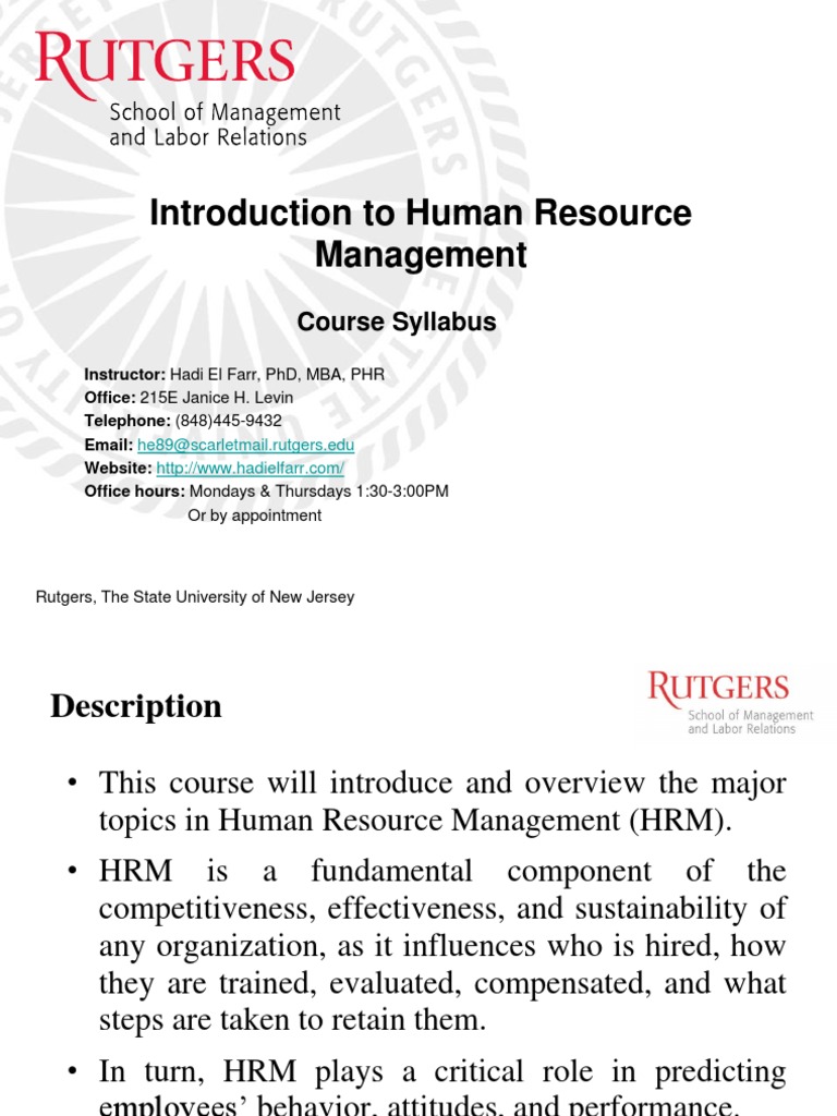 Introduction To HRM Syllabus | PDF | Academic Dishonesty | Human ...